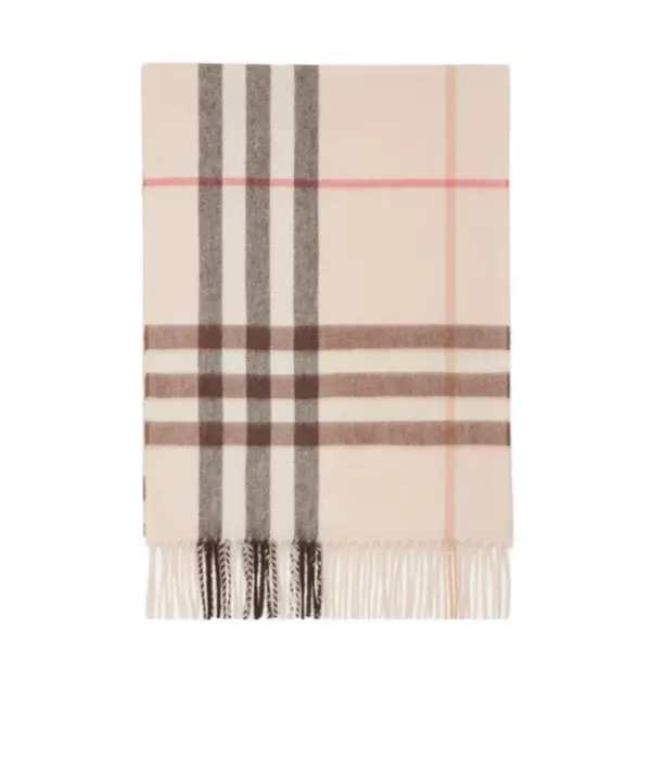 Burberry Checked Fringed Scarf - Alabaster
