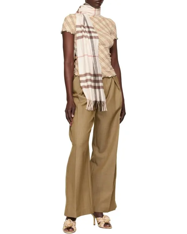 Burberry Checked Fringed Scarf - Alabaster