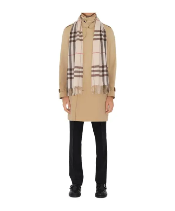 Burberry Checked Fringed Scarf - Alabaster