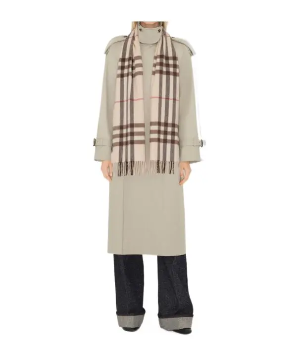 Burberry Checked Fringed Scarf - Alabaster