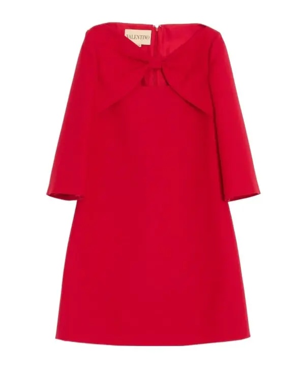 Valentino Garavani Three-quarter Sleeve Bow Detail Mini Dress - Red