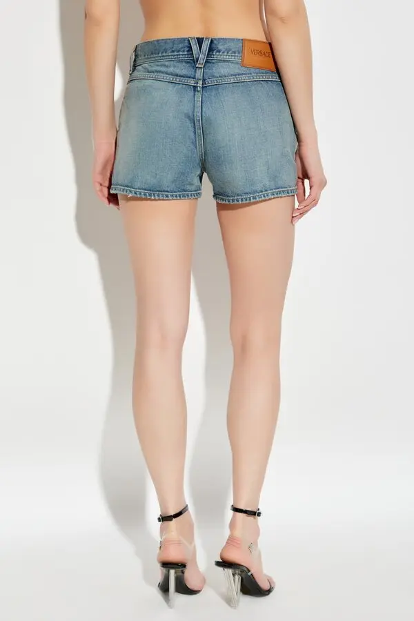 Versace Logo Patch Denim Shorts