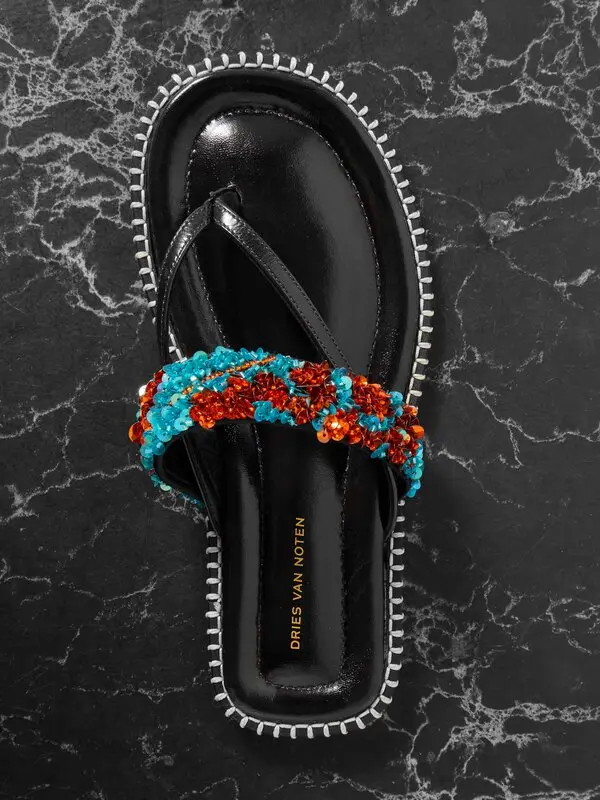Dries Van Noten Embellished Thong Slides - Black