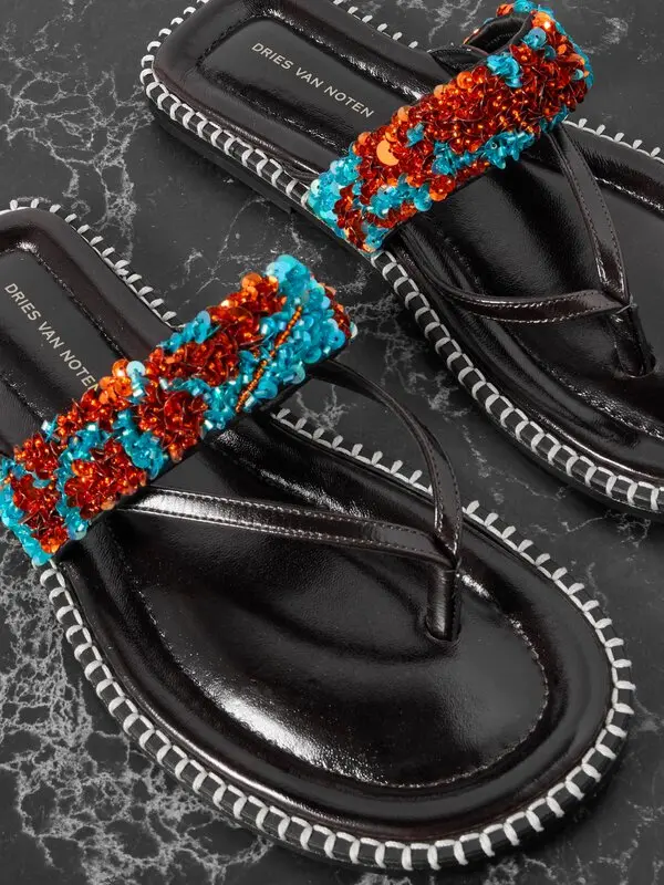 Dries Van Noten Embellished Thong Slides - Black