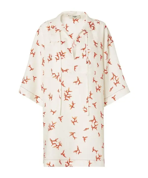 Fendi Coral Print Linen Shirt - White