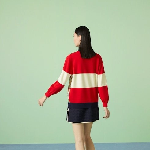 Gucci Extra Fine Knit Cardigan With Striped And Printed Details - Nude