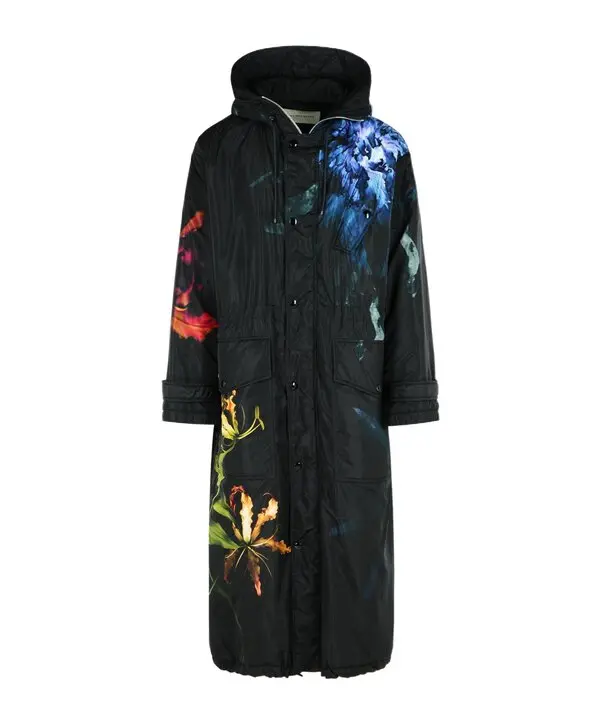 Dries Van Noten Printed Hooded Coat - Black