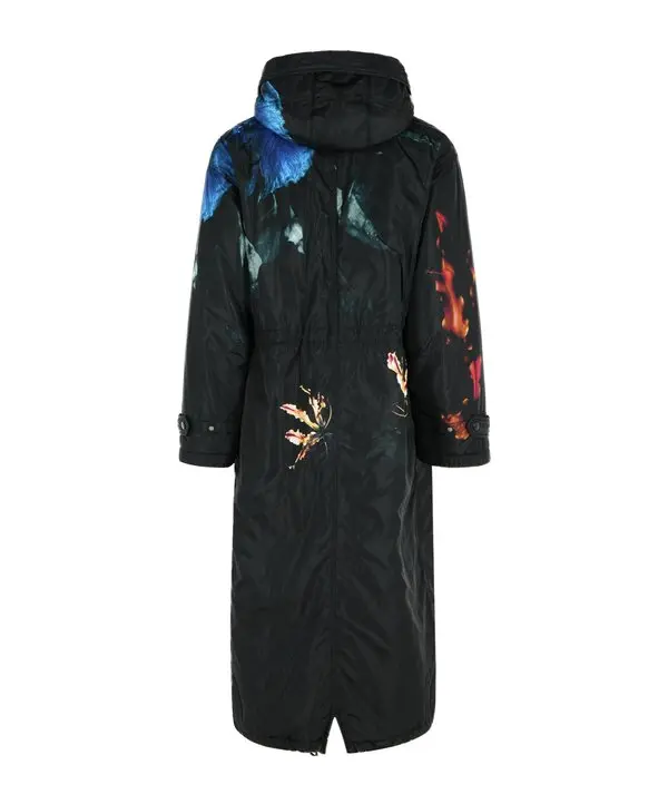 Dries Van Noten Printed Hooded Coat - Black