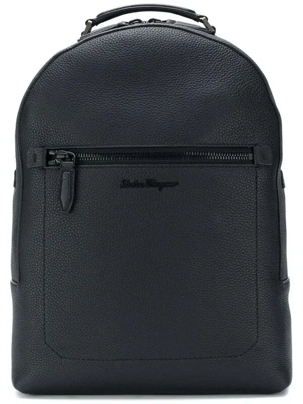 FERRAGAMO Embroidered Logo Backpack - Black