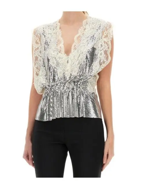 Rabanne Lace Sequin-embellished Sleeveless Top