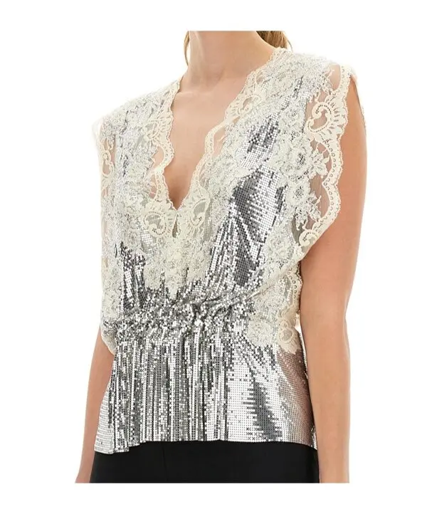 Rabanne Lace Sequin-embellished Sleeveless Top