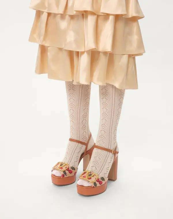 Valentino Garavani Vlogo Cherryfic High Block Heel Platform Sandals - Multi-color