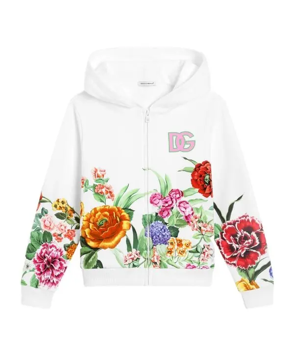 Dolce & Gabbana Floral Print Zip-up Hoodie - White
