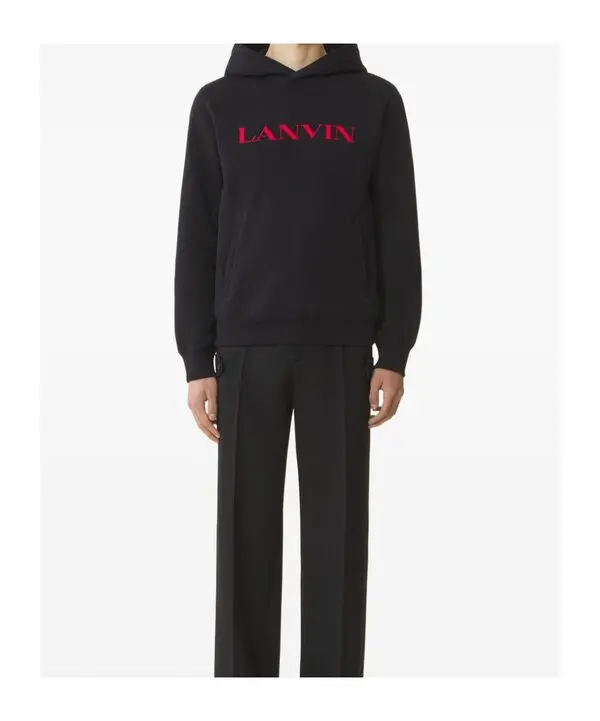LANVIN Logo Embroidered Kangaroo Pocket Hoodie