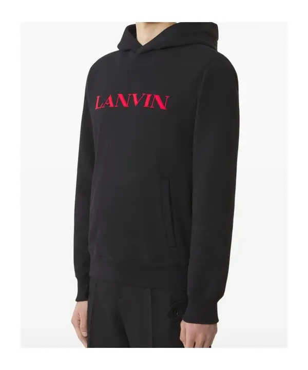 LANVIN Logo Embroidered Kangaroo Pocket Hoodie