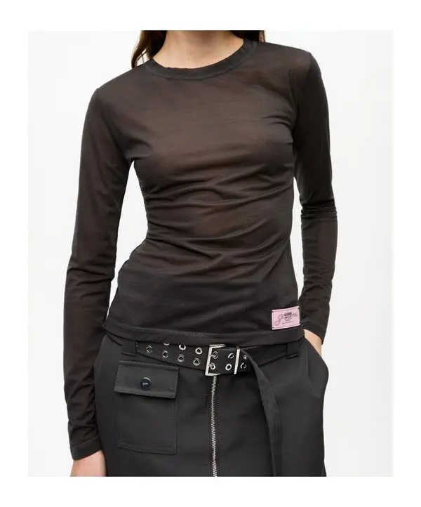 GANNI Sheer Mesh Long Sleeve Top