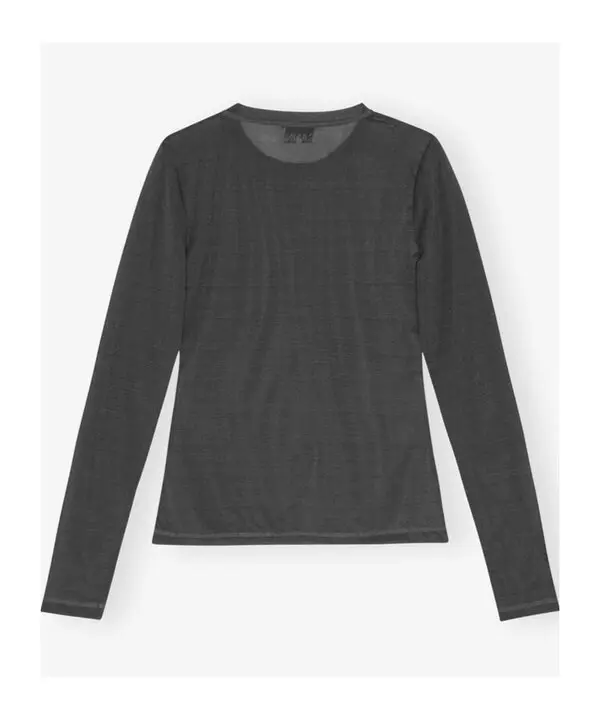 GANNI Sheer Mesh Long Sleeve Top - Phantom Black