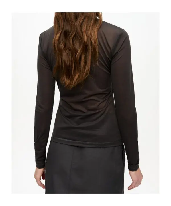 GANNI Sheer Mesh Long Sleeve Top - Phantom Black