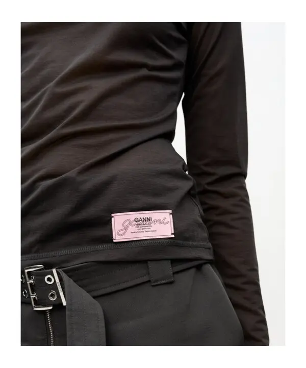 GANNI Sheer Mesh Long Sleeve Top - Phantom Black
