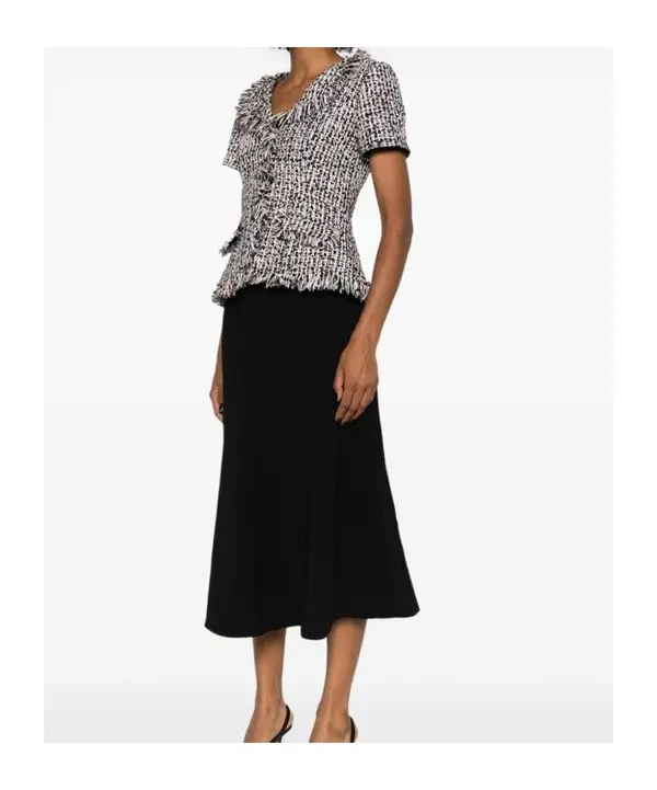 SELF-PORTRAIT V-neck Flared Midi Dress With Frayed Details