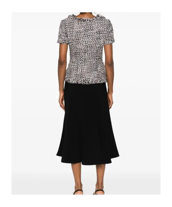SELF-PORTRAIT V-neck Flared Midi Dress With Frayed Details