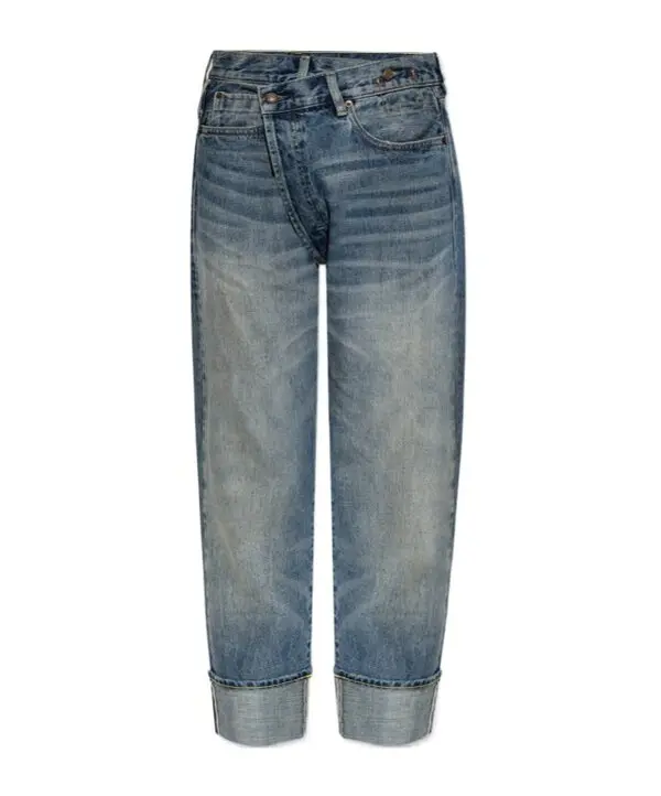 R13 Crossover Waist Jeans With Embroidery - Gray