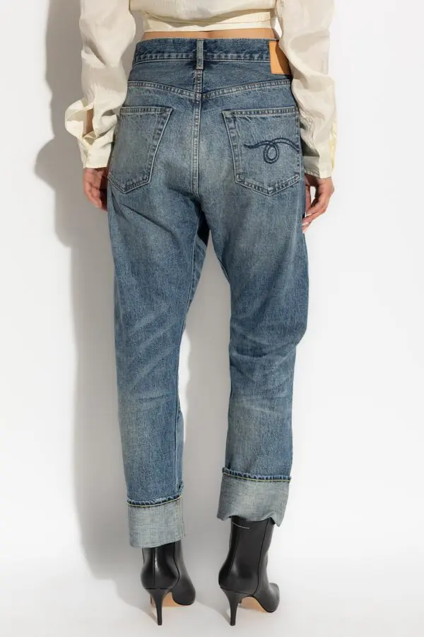 R13 Crossover Waist Jeans With Embroidery - Gray