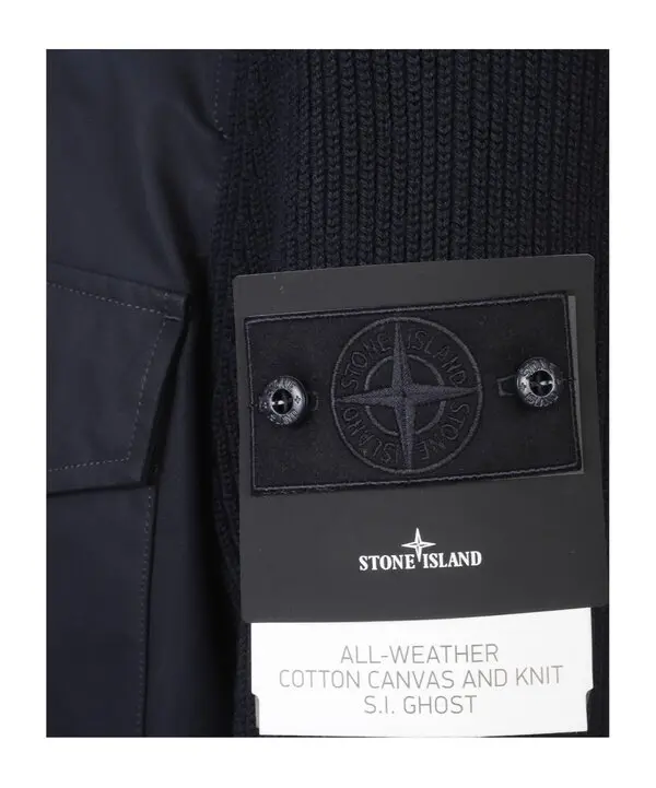 Stone Island Chest Pocket Knit-sleeve Jacket - Blue