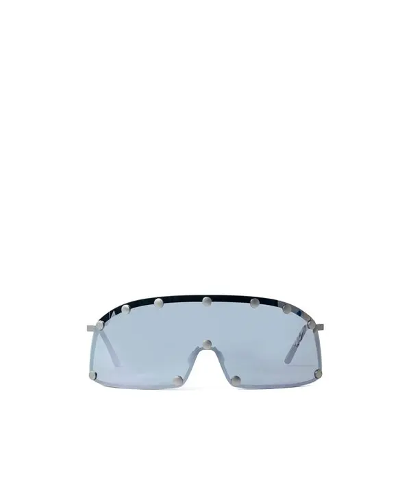 Rick Owens Shield Sunglasses With Patterned Temples - Blue