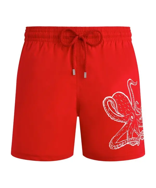 Vilebrequin Stretch Short Swim Shorts With Octopus Print - Poppy Red/red