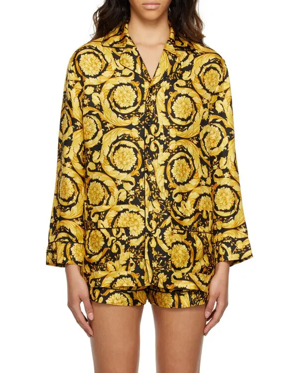 Versace Baroque Pattern Long Sleeved Pajama Top - Multicolor