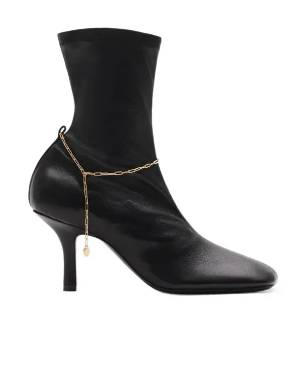 Burberry Square Toe Stiletto Heeled Boots With Chain Detail - Black