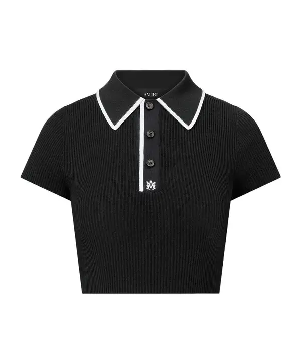 Amiri Ribbed Knit Polo With Contrast Trim - Black