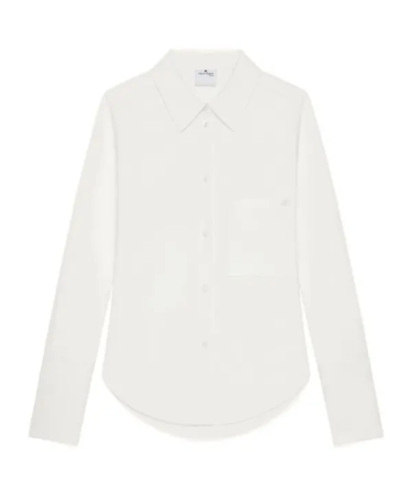 COURREGES Cotton Poplin Button-up Shirt With Embroidered Logo - White