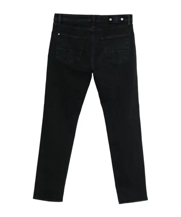 Stone Island Logo Patch Slim Fit Jeans - Black