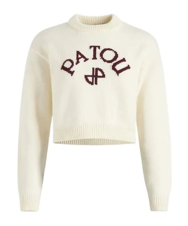 PATOU Logo Intarsia Crewneck Knit Sweater - White
