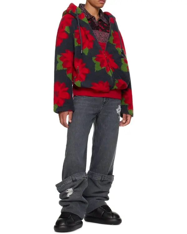 J.W.ANDERSON Floral Printed Zipped Hooded Jacket