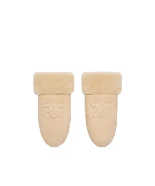 Celine Shearling Triomphe Mittens - Vanilla