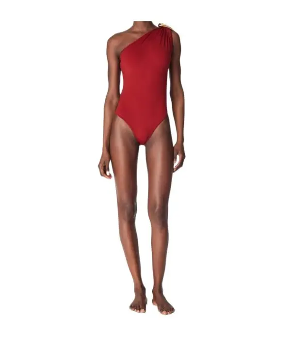 Bottega Veneta One-shoulder Draped Swimsuit - Lava