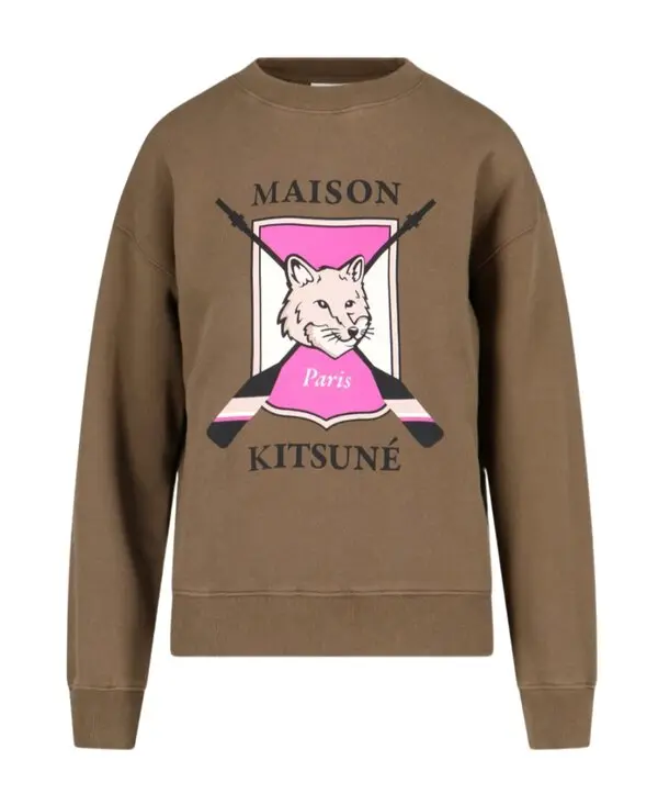 Maison Kitsuné Fox Motif Crewneck Sweatshirt - Brown