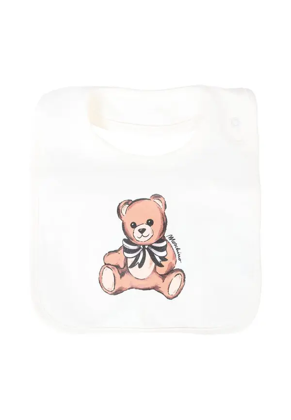 Moschino Long-sleeve Romper And Bib Set With Teddy Bear Graphic