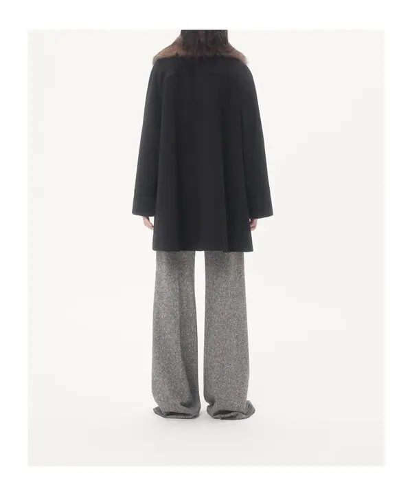 Valentino Garavani Logo Plaque Wool Coat With Fur Collar