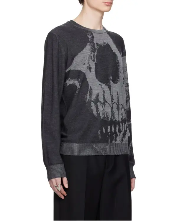 Alexander McQueen Skull Print Crewneck Jumper - Black/grey