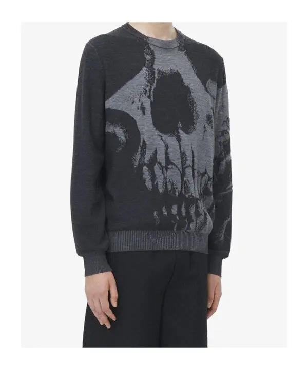 Alexander McQueen Skull Print Crewneck Jumper - Black/grey
