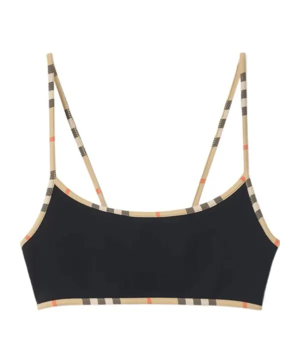 Burberry Check-trim Tie-fastened Bikini Top - Black