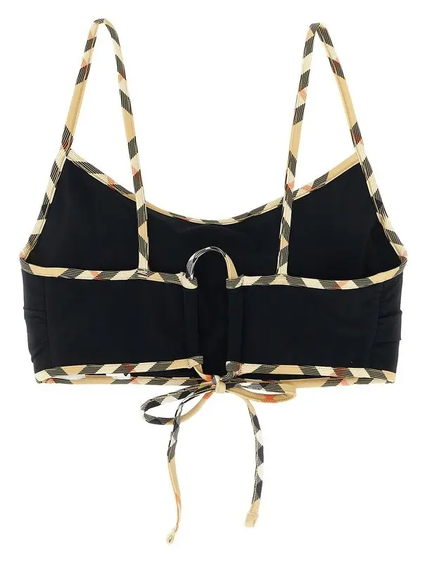 Burberry Check-trim Tie-fastened Bikini Top - Black