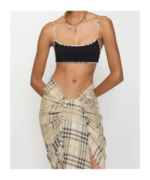 Burberry Check-trim Tie-fastened Bikini Top - Black