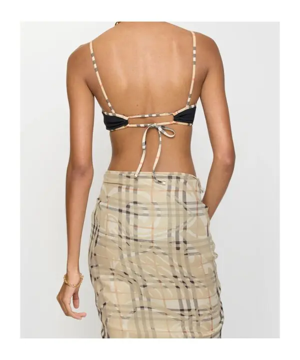 Burberry Check-trim Tie-fastened Bikini Top - Black
