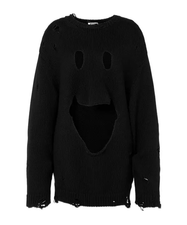 Moschino Smiley Face Cut-out Distressed Sweater - Black