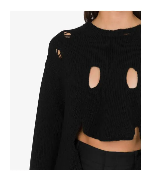 Moschino Smiley Face Cut-out Distressed Sweater